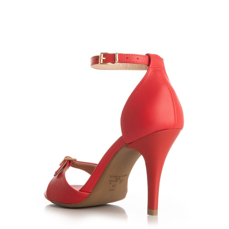 Sandália Vermelha Salto Fino Fivela