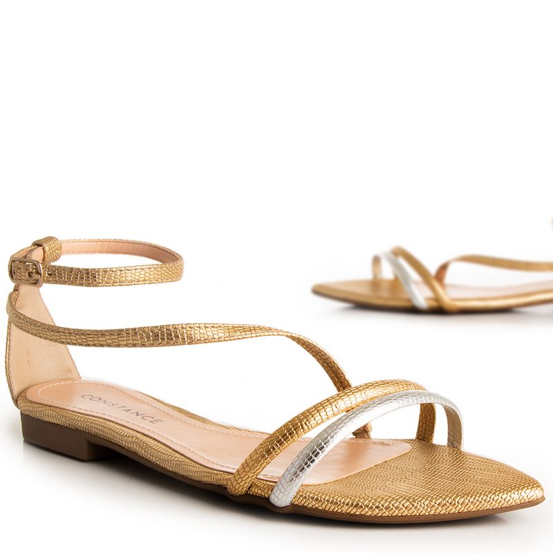 Rasteira Dourada Bico Folha