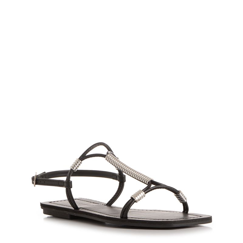 Rasteira Preta Detalhe Dourado