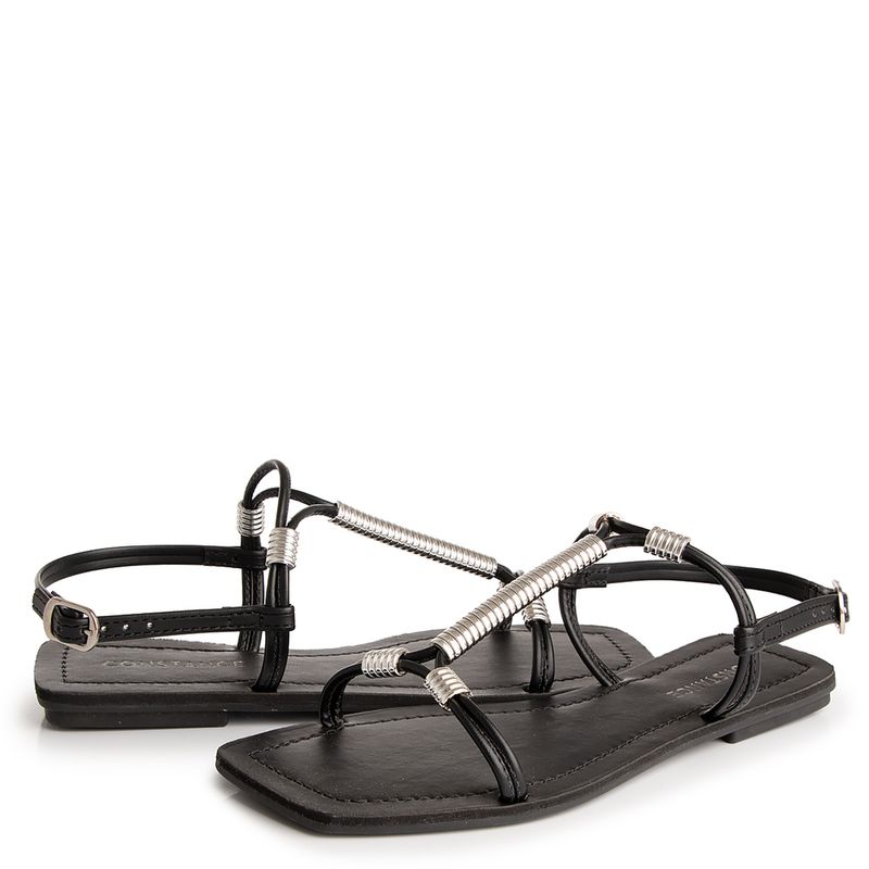 Rasteira Preta Detalhe Dourado