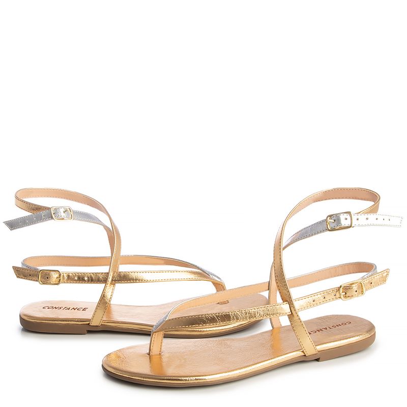 Rasteira Dourada e Prata Texturizada