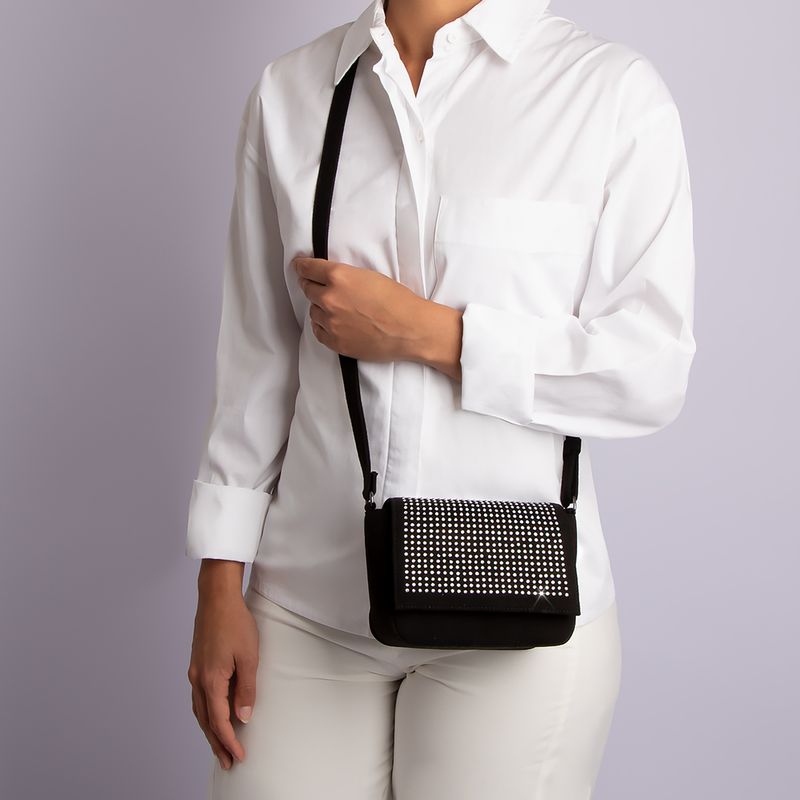 Bolsa Nobuck Strass Preta