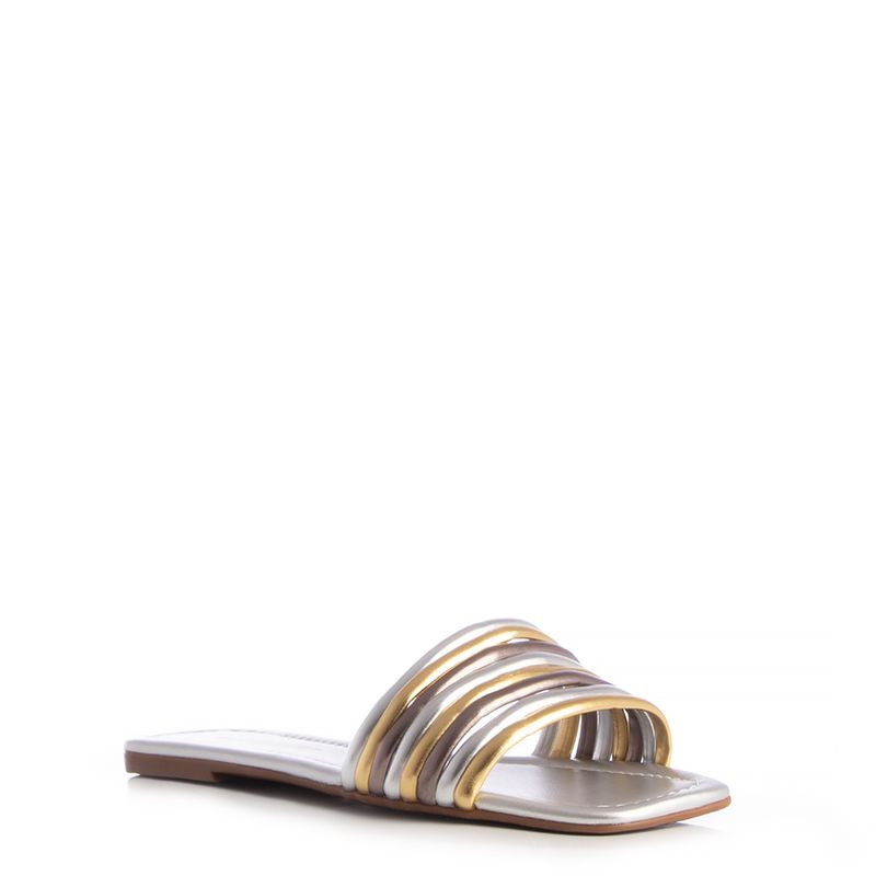 Rasteira Prata Tiras Meia Cana