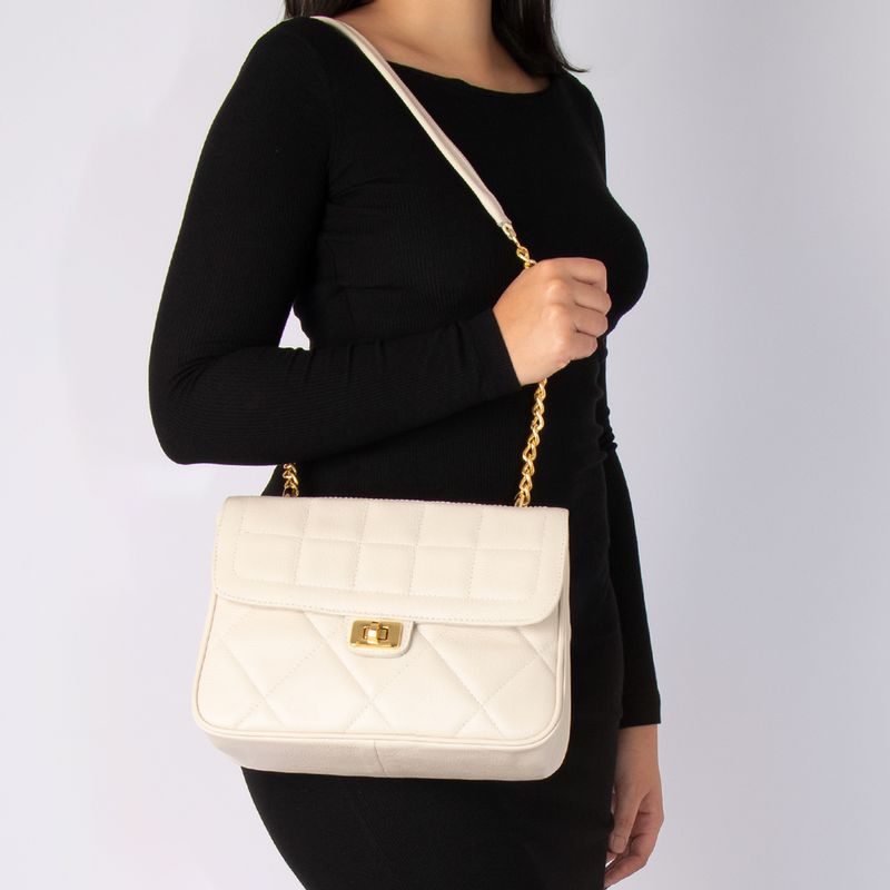 Bolsa Off White Couro Matelassê Alça Corrente