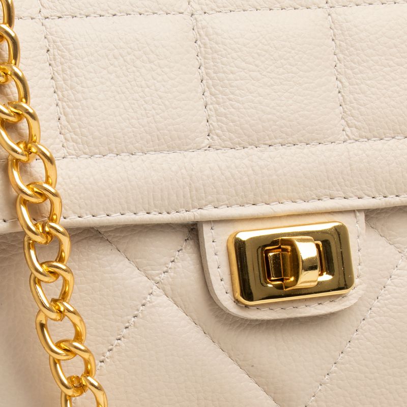 Bolsa Off White Couro Matelassê Alça Corrente