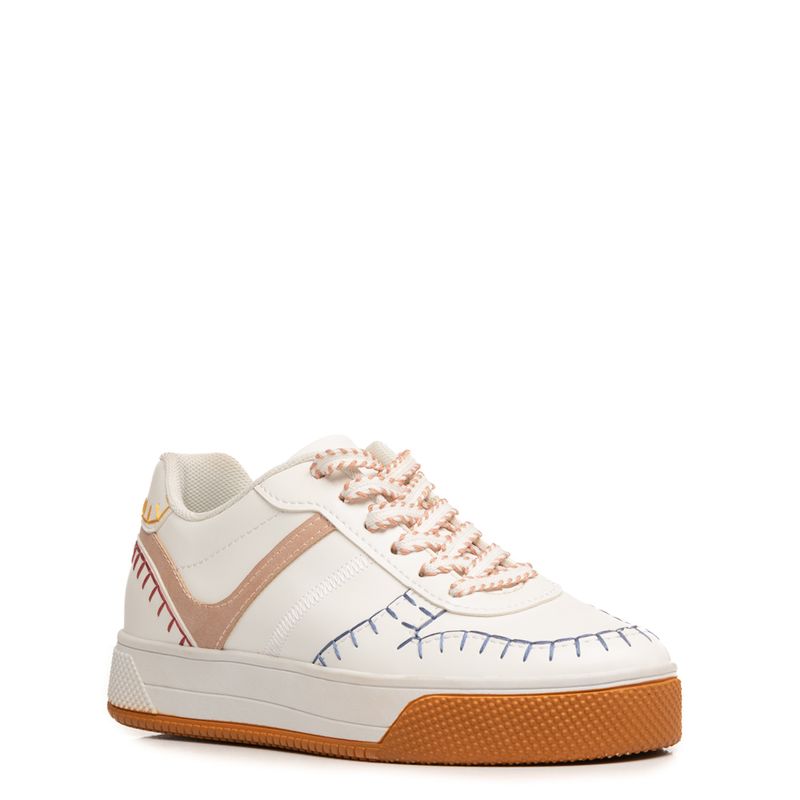 Tênis Branco Costuras Multicolor