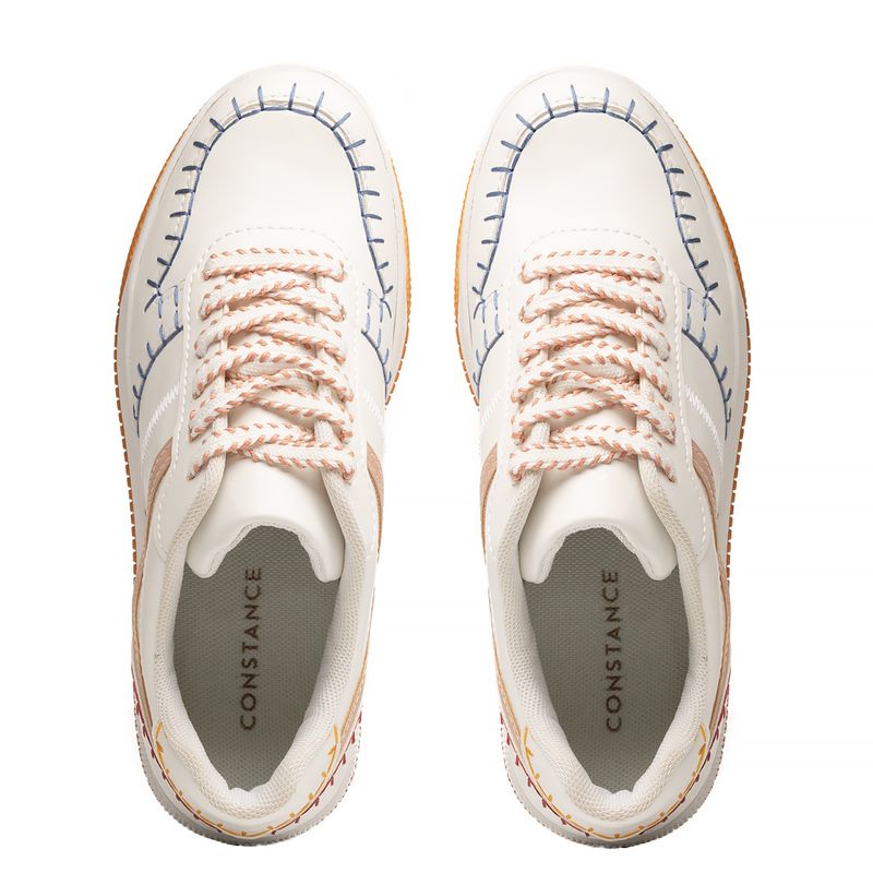 Tênis Branco Costuras Multicolor