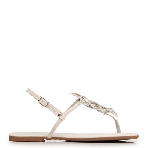 Rasteira Off White Flor Strass