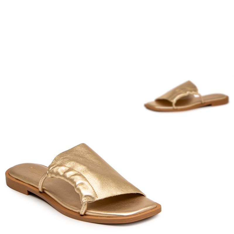 Rasteira Dourada Couro Comfort